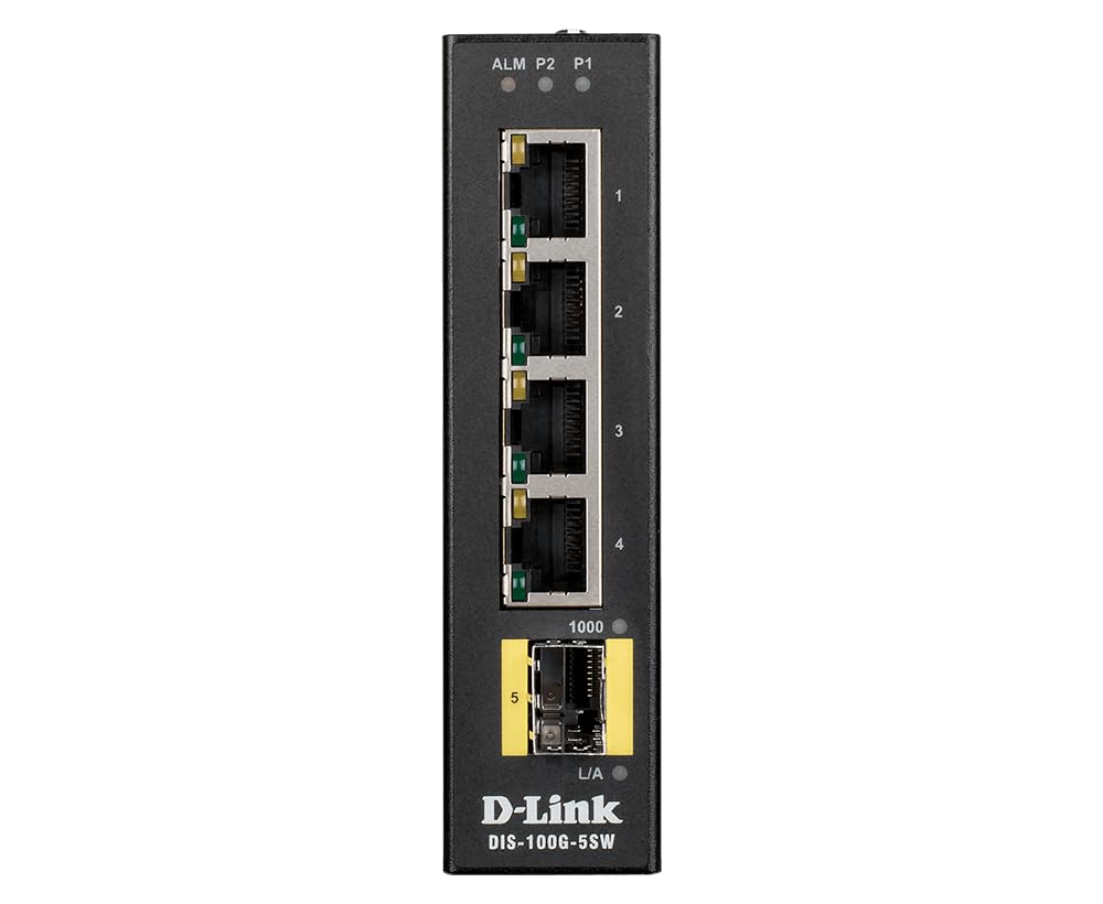 D-Link 5-Port Gigabit Industrial Unmanaged Switch | 4 10/100/1000BASE-T Ports + 1 SFP Ports | L2 | Fanless | Plug and Play (DIS-100G-5SW)