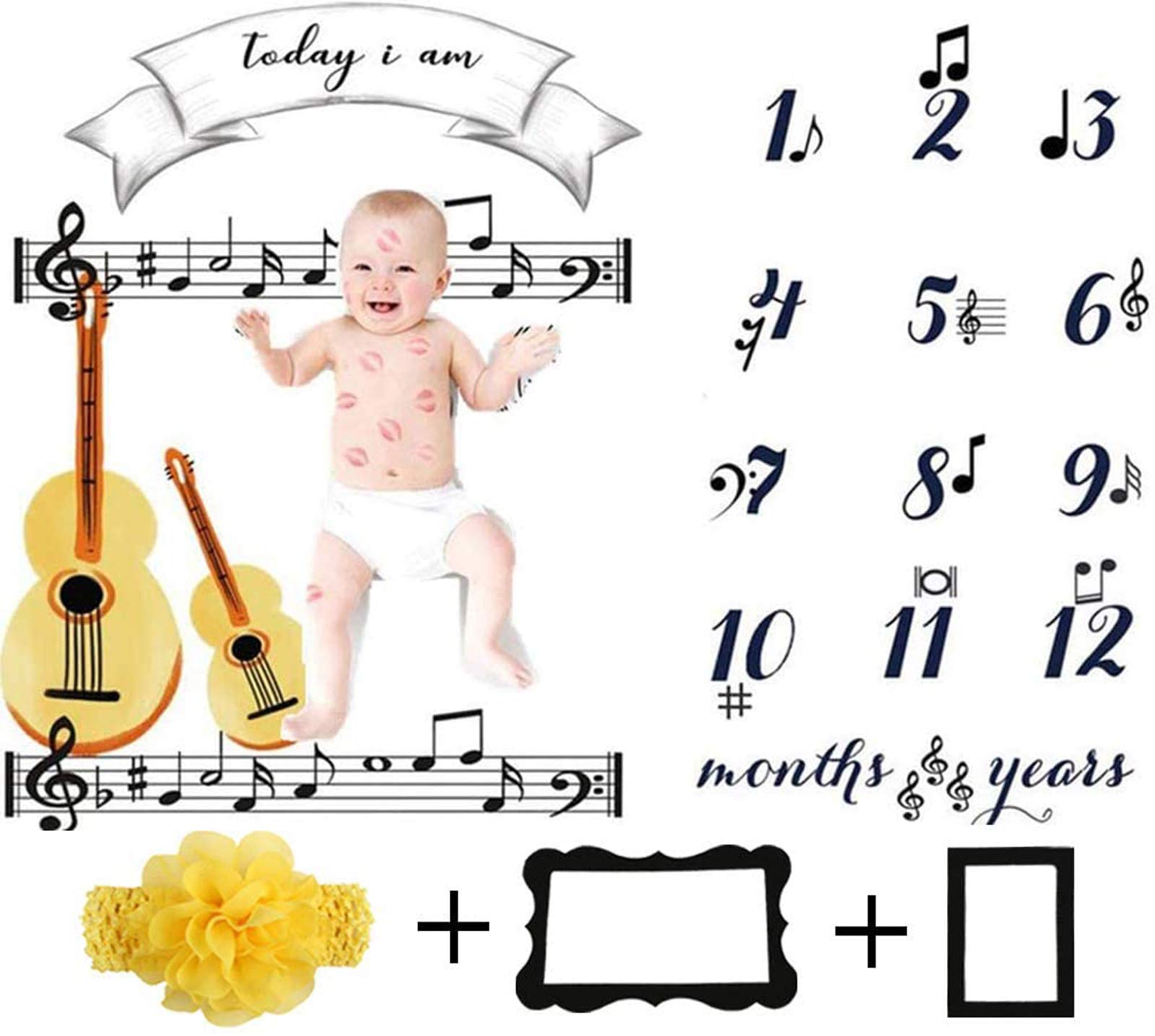 Baby Monthly Milestone Blanket Newborn Neutral Age Photo Props Shoots Backdrop Personalized Photography Growing Infants Toddlers Swaddle Blanket Includes Headband Frame