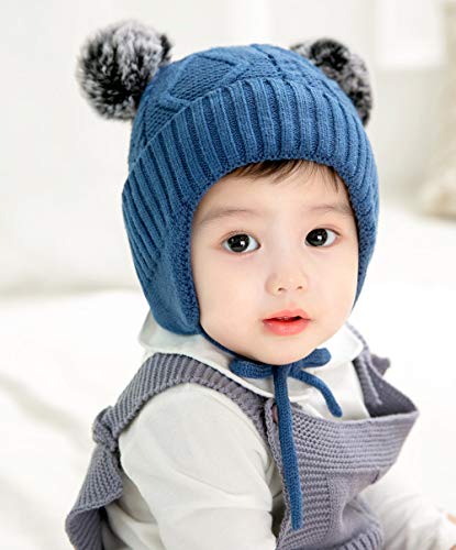 GZMM Toddler Infant Baby Winter Earflap Beanie Hat Cotton Lined Unisex Cap(Navy, 1-3 T)