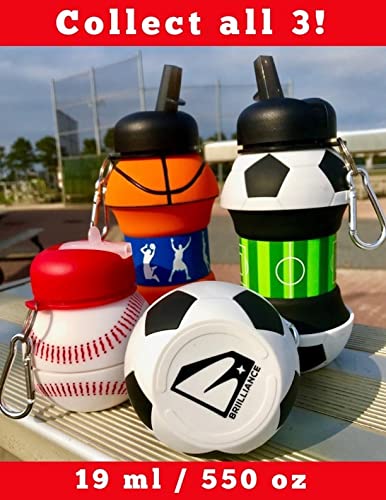 8 Ball Water Bottle - Collapsible Silicone Durable Handheld H2O Wide Mouth Black Sports Billiards Ball Container holds 19oz