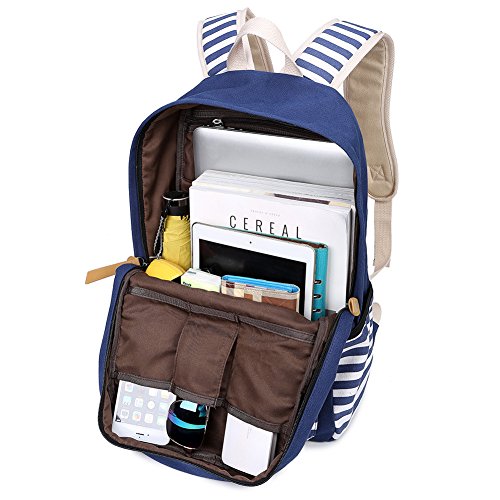 Abshoo Causal Canvas Stripe Backpack Cute Lightweight Teen Backpacks For Girls School Bag Set (Grey Set)