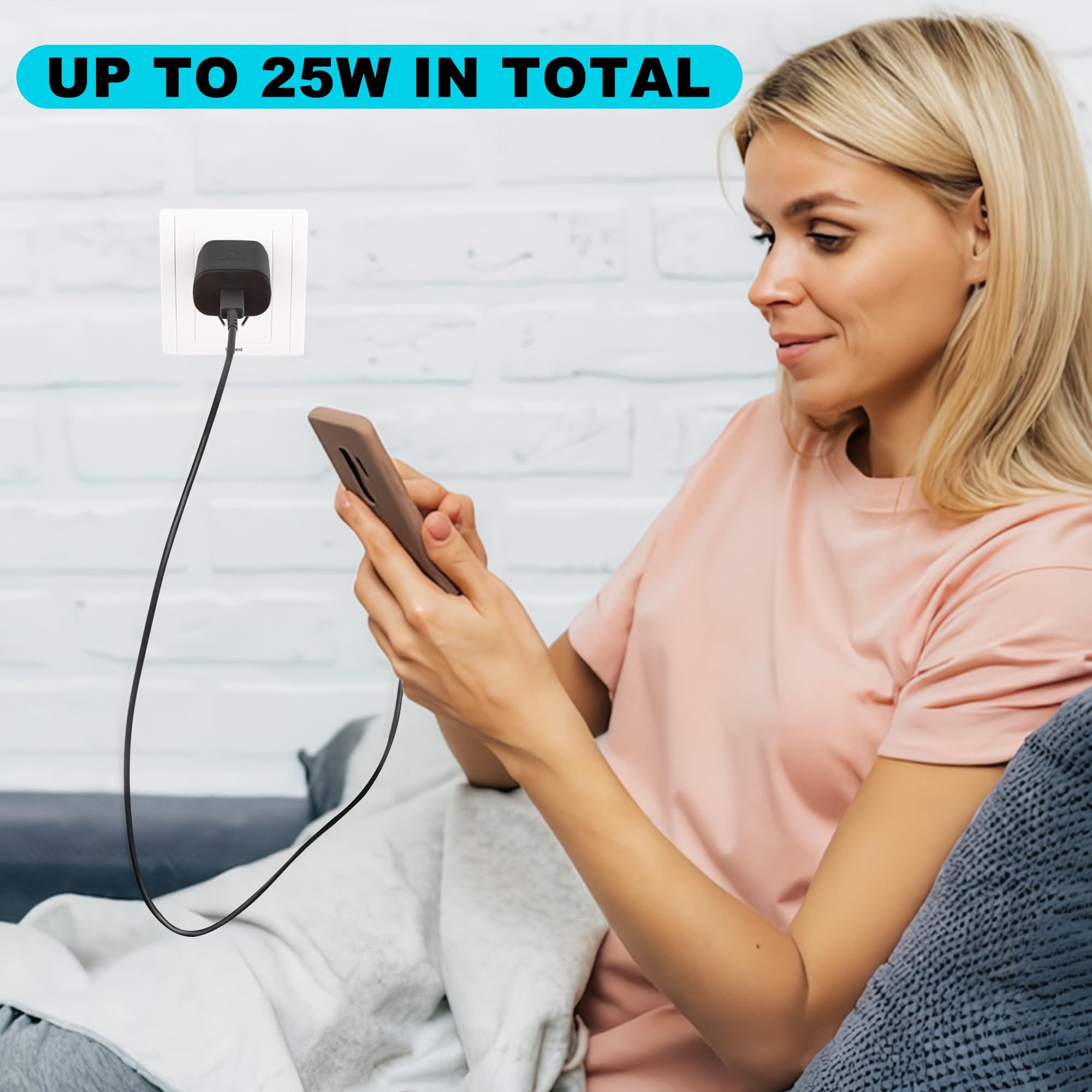 2 Pack 25w Samsung Super Fast Quick Wall Phone Charger with 2 Pack 6 Feet Type C Cable, for Galaxy Android S23 Ultra/S23/S23+/S22/S22 Ultra/S22+/S21 Ultra/S20 Ultra/Note 20/Note 10/Z Fold 3