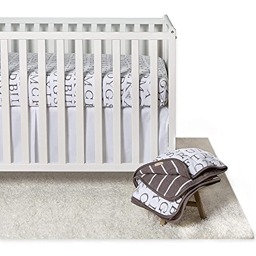 Burts Bees Baby Infant Reversible Blankets 100% Organic Cotton GOTS Certified - Letter Bee Prints with Quilting Pattern Soft Nursery Blanket with 100% Polyester Fill for Size 30 x 40 Inch