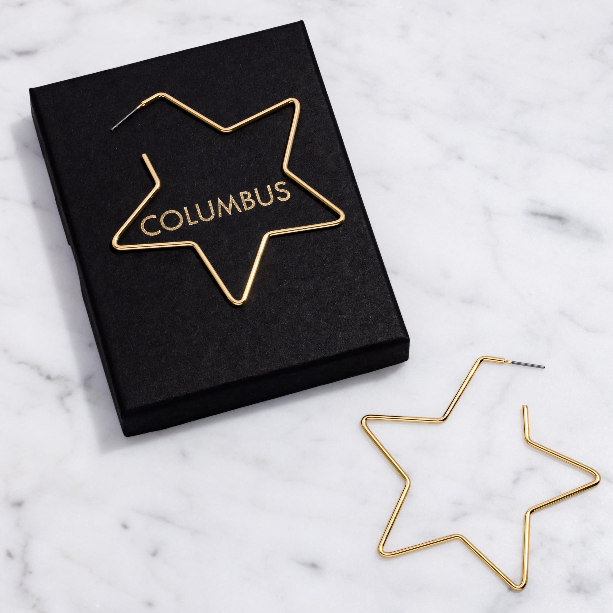 And Lovely 14K Gold Dipped Star Earrings - Statement Hoop Earrings - Drop Dangle Earrings (Gold Star Hoop)