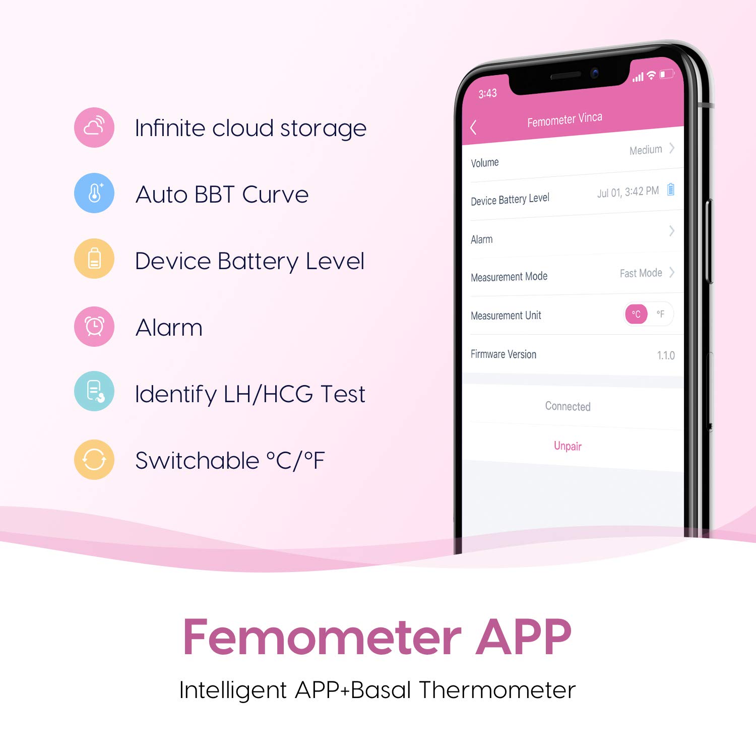 Femometer Smart Basal Thermometer BBT Thermometers Ovulation, Fertility Monitoring Tracking, Smart High-Precision Thermometer for Ovulation Tracking and Prediction Sync with Femometer APP