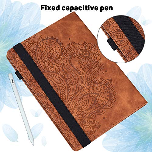 Fire HD 8 8th/7th/6th Generation Case, UGOcase Embossed Pattern PU Leather Multi-Angle Folio Stand Cover Case with Elastic Band Stylus Loop for Amazon Kindle Fire HD 8 2016/2017/2018 Release, Brown