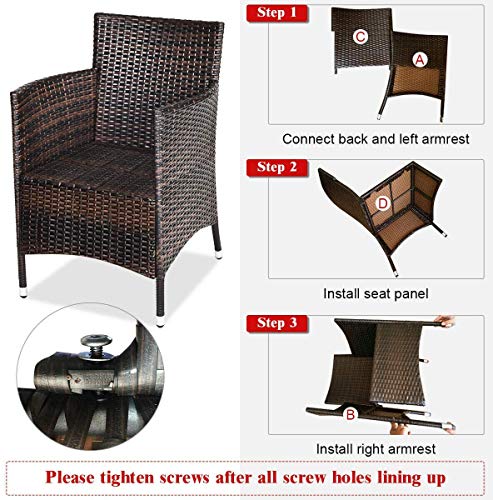 HAPPYGRILL 3-Pieces Patio Furniture Set Outdoor Rattan Wicker Conversation Set with Coffee Table Chairs & Cushions for Patio Garden Lawn Backyard Poolside