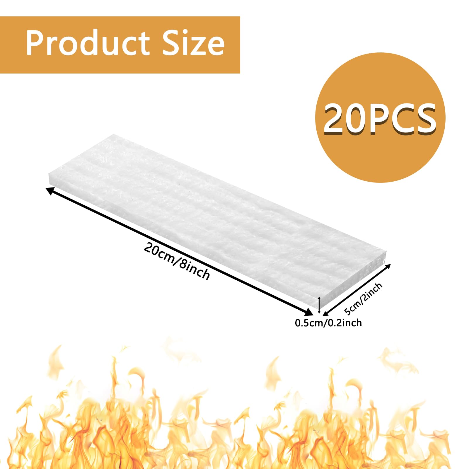 20 Pcs Ceramic Wool Wick for Tabletop Fire Pit, Carbon Felt Wick for Ethanol Fireplace Fuel Bioethanol Fuel to Extend Burning Time, Ceramic Fiber Insulation Wool Wick Sponge(8" L×2" W×0.2" H)