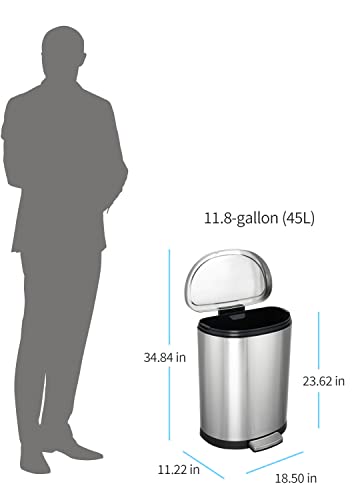 SIMPLYKLEEN Kleen-Fit 11.8-Gallon Semi-Round Hands-Free Kitchen Stainless Steel Trash Can with Lid. Great for Dorms, Kitchen, Bathroom, or Office.