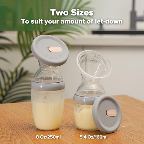 haakaa Gen.3 Manual Breast Pump with Silicone Lid Multifuctional Silicone Breast Pump Breast Milk Collector Breast Milk Catcher Breast Milk Saver Breastfeeding Essentials, BPA Free (5.4oz/160ml, Grey)