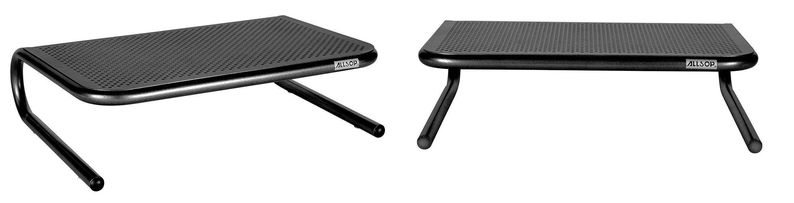 Allsop Metal Art Jr. Monitor Stand, 14-Inch wide platform holds 40 lbs with keyboard storage space - Pearl Black, 2 Pack