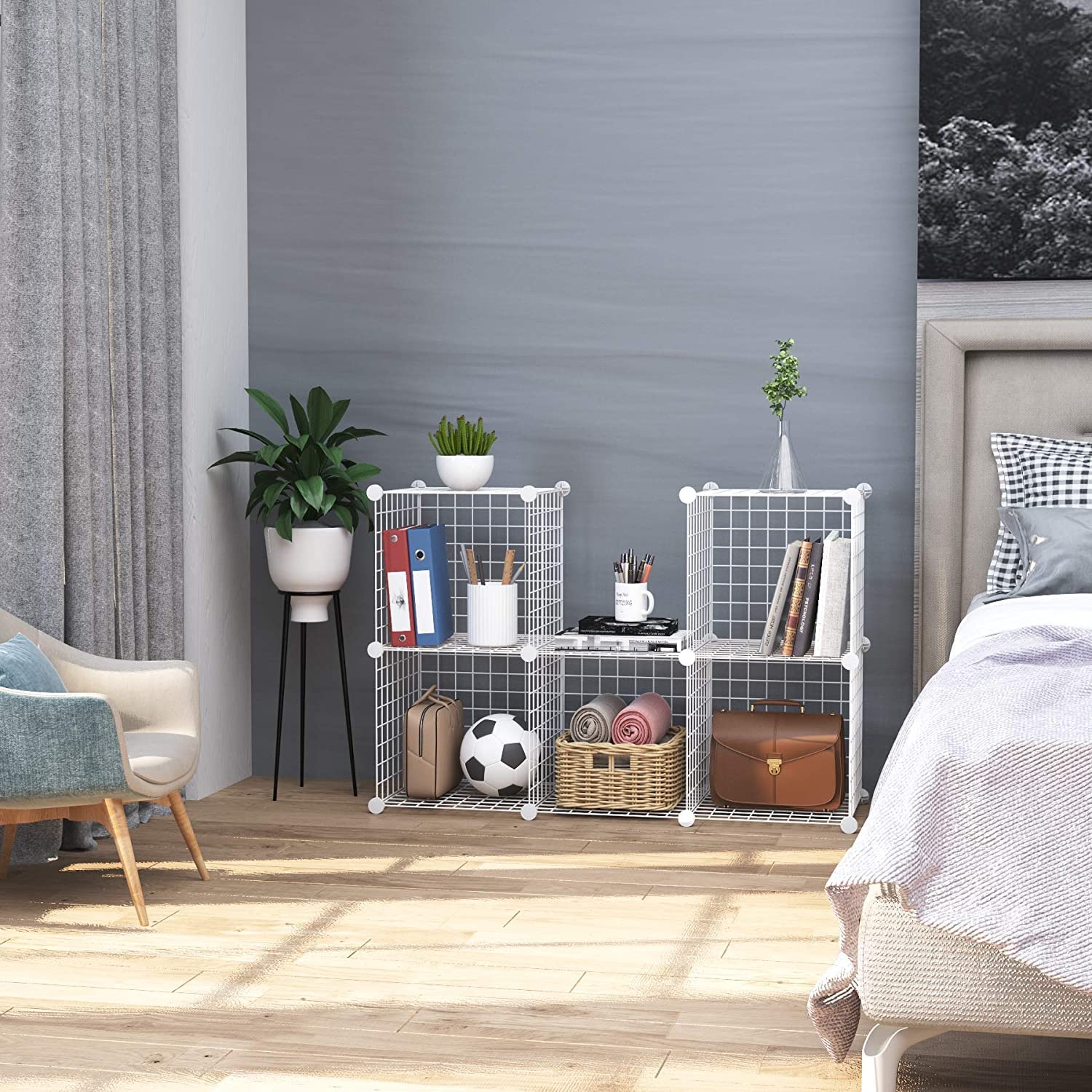 C&AHOME Wire Cube Storage, 6 - Cube Organizer Metal C Grids, Modular Shelves Units, Storage Bins Shelving, Closet Organizer, Ideal for Home, Office, Living Room, 36.6”L x 12.4”W x 36.6”H White