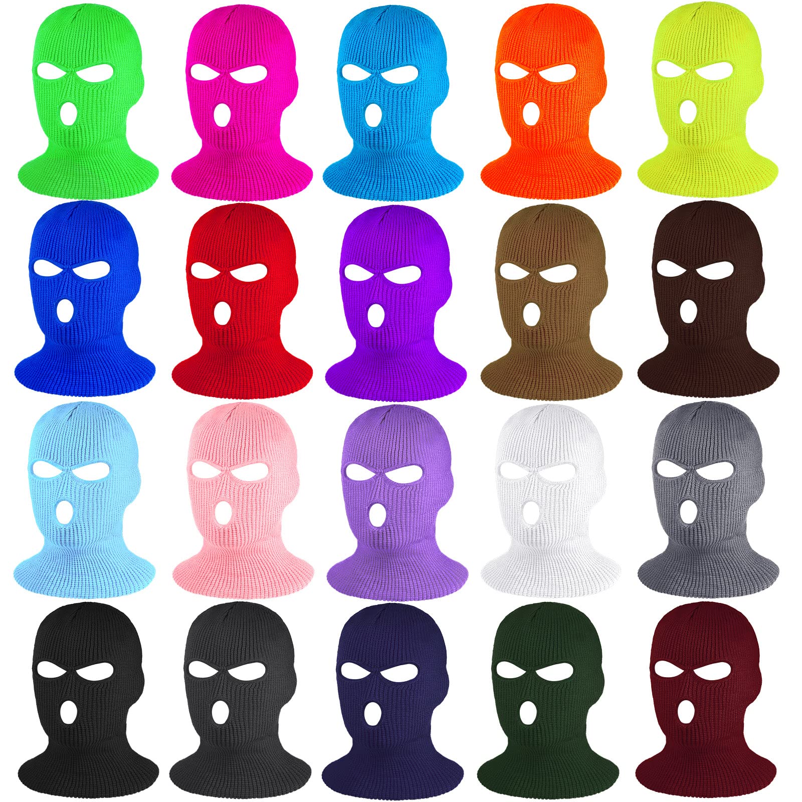 20 Pieces 3 Hole Ski Masks Balaclava 3 Hole Full Face Mask Cover Winter Outdoor Sport Colorful Ski Knitted Face Cover for Men Women Outdoor Sports