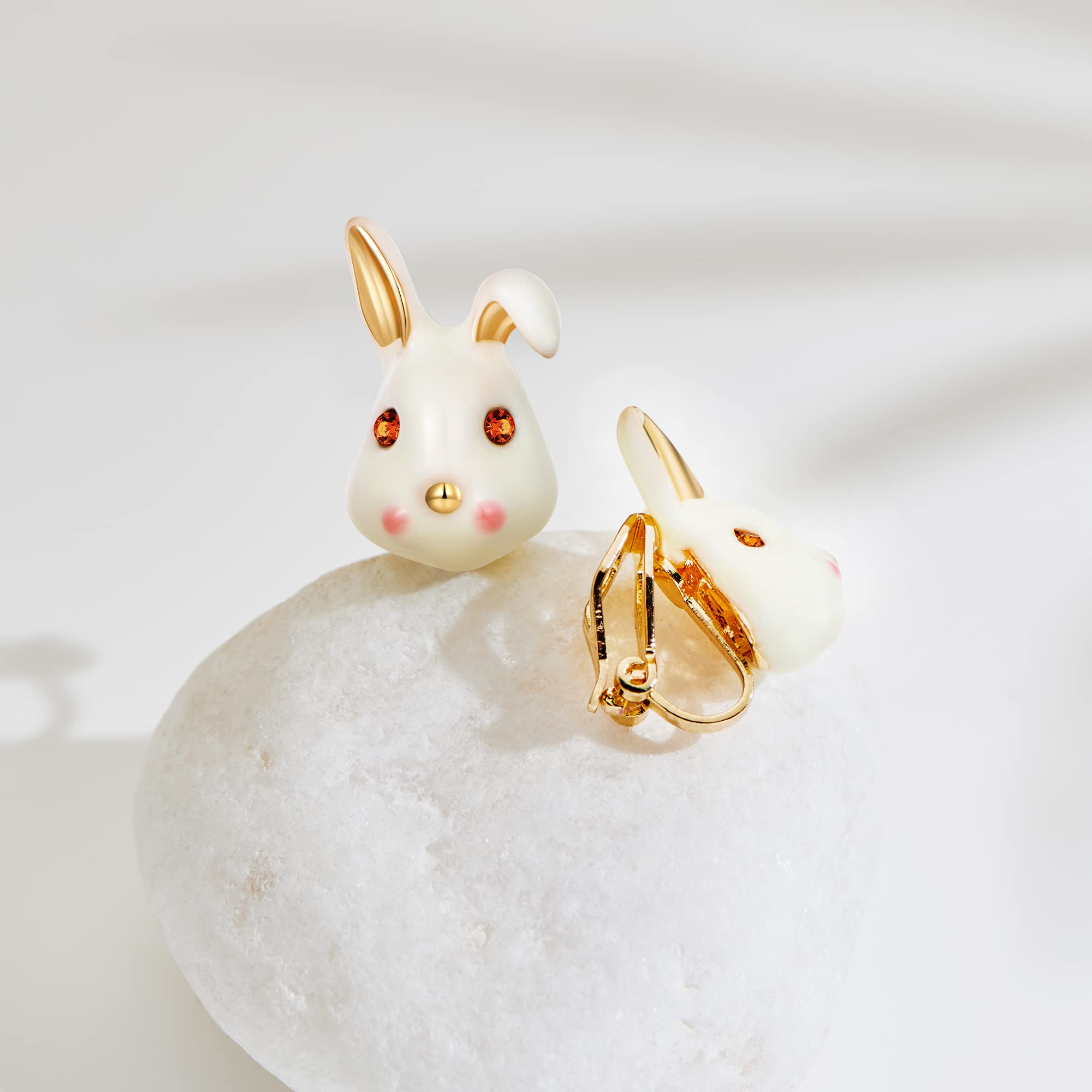 2 Pairs Cute Babbit Bunny Clip On Earrings Enamel Easter Clip Earrings for Women