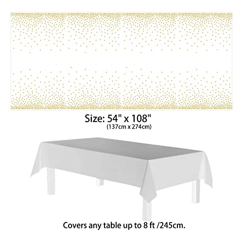 hapray 4 Pack Plastic Tablecloths for Rectangle Tables, Waterproof Disposable Party Table Cloths with Gold Dot, Rectangular Table Covers for Decorations, Baby Shower, Birthday, Wedding, 54β x 108β