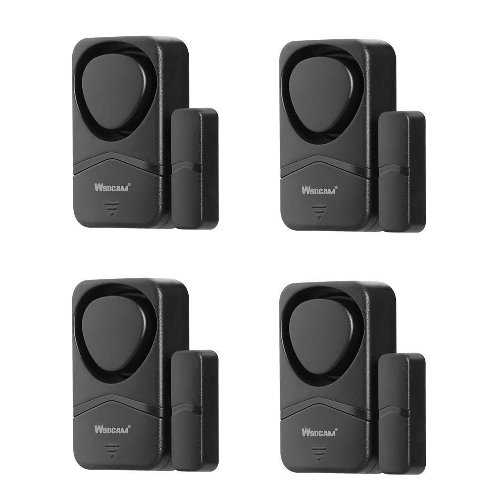 WSDCAM Window and Door Alarms for Home Security, 110dB Magnetic Sensor Alarm, Pool Door Alarm for Kids Safety, 4-in-1 Mode Small Wireless Window Alarms 4 Pack - Black