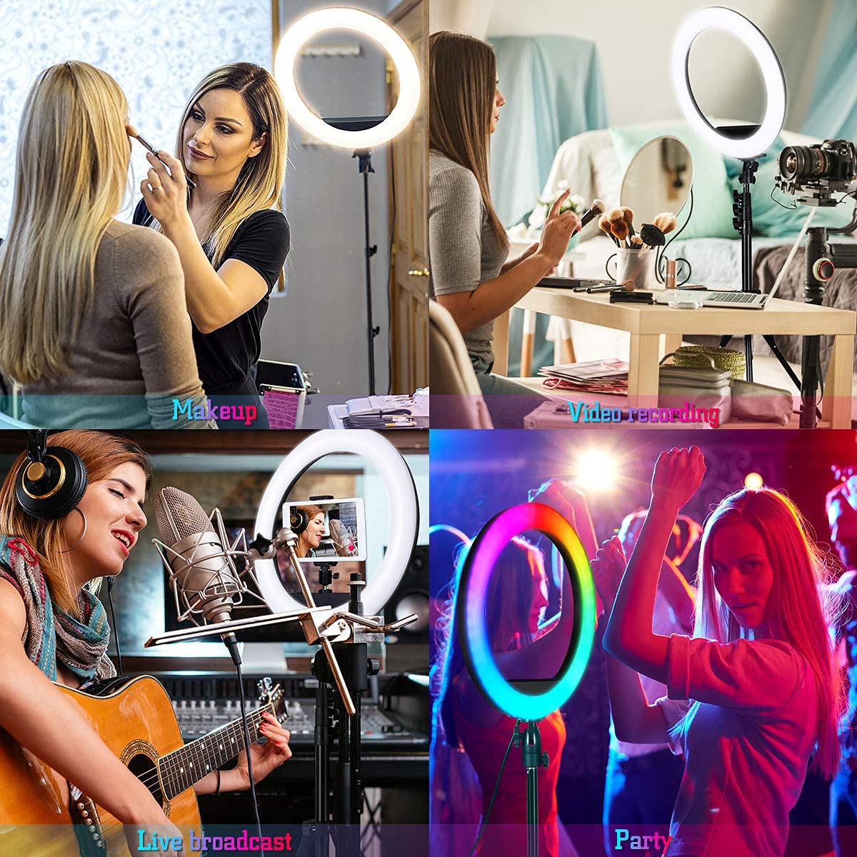 19" Selfie RGB Ring Light with Stand - YUNLIGHTS 11 Colors Modes RGB Dimmable LED Ring Light with Phone & iPad Holder for YouTube|Video|Shooting|Vlogs|Makeup, Compatible with iPhone Android Phone