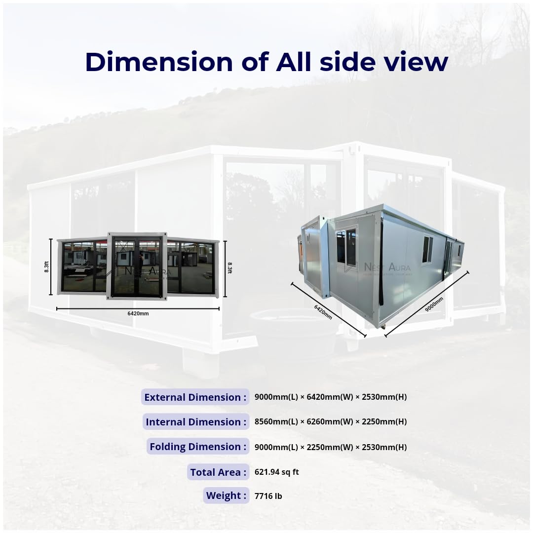30ft Tiny Home kit | Luxury Tiny Home Luxury prefab Home with 2 Bedroom Tiny House 1 Living Room, and Bathroom | Durable, Portable Prefabricated Tiny Home, Office, Booth, Hotel