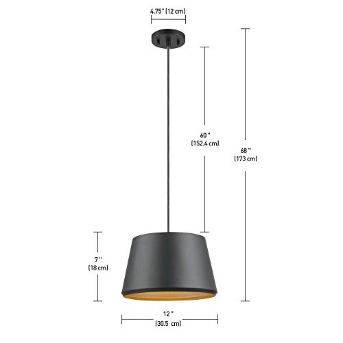 Bari 1-Light Pendant, Black, Matte Finish, Brass Accents, Half Opal Glass Shade