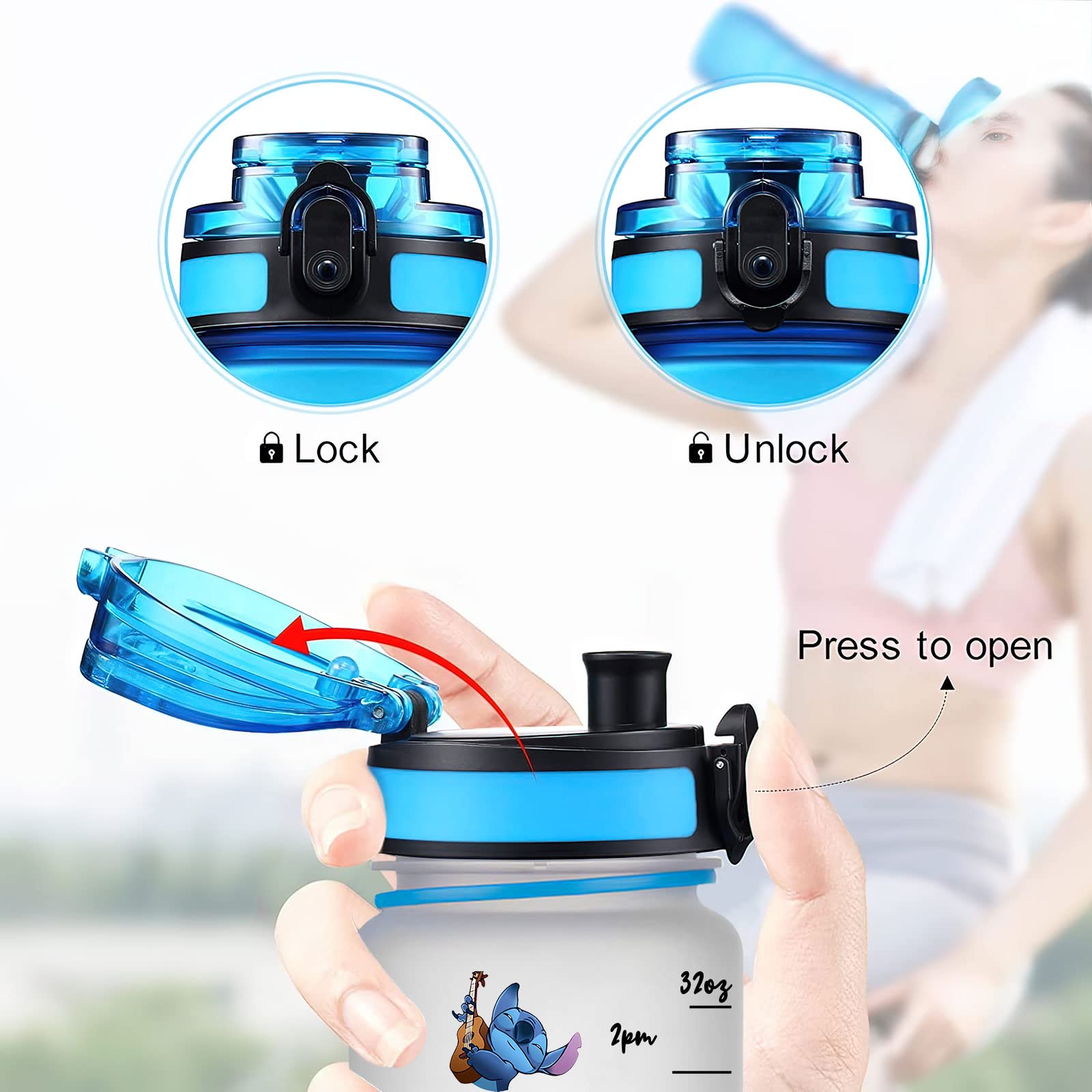 34HD Blue Replacement Lid and White Filter 32OZ Water Bottle, Leakproof with Silicone Sealing Ring, Lids Covers for 3.54in Diameter Water Bottle