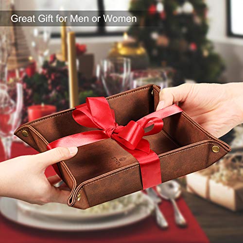 SITHON Valet Tray Desktop Storage Organizer β Premium PU Leather Catchall Tray Bedside Vanity Tray Nightstand Caddy Holder for Remote Controller, Keys, Phone, Wallet, Coin, Jewelry, Brown