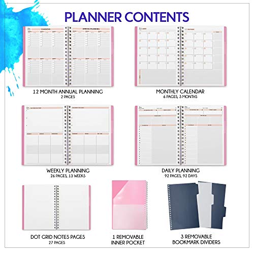 Pink Daily Planner 2.0 - Daily Planner 2023 Page a Day - Monthly, Weekly and Daily Sections Simplified - Undated Goal Oriented 3 Month Agenda Planner by Panda Planner - 5.75β x 8.25β