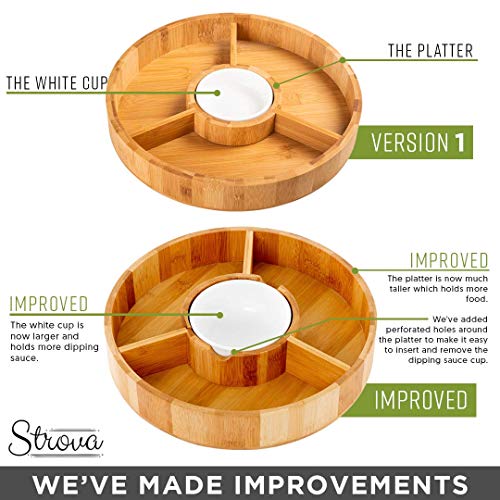 Chip and Dip Serving Bowl β Wooden Appetizer Platter Set with Dip Cup for Salsa, Guacamole, Nacho, Vegetables, Taco Chip, Snacks and More β 12 Inch Diameter