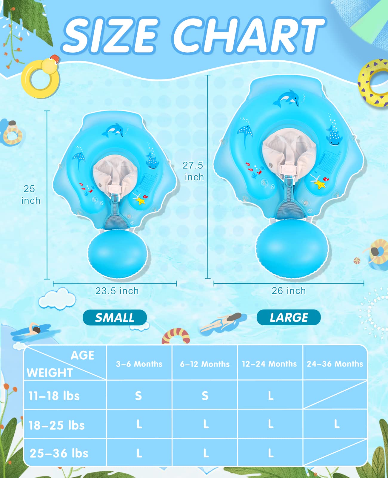 Baby Pool Float with Canopy, Baby Swimming Float Add Tail No Flip, Infant Pool Float, Inflatable Toddler Pool Float with Toys for Age of 3-36 Month (Large)