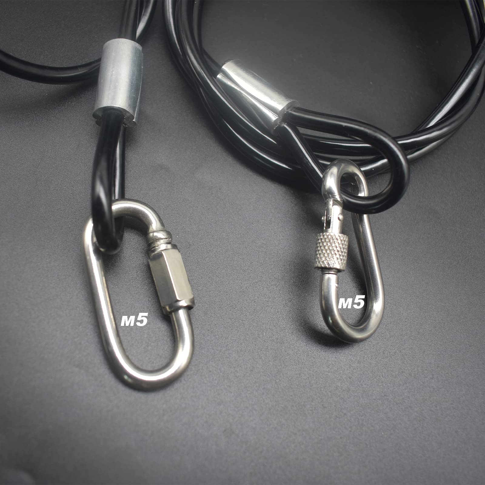 Bytiyar 4 pcs 20 inch (50cm) 5mm Thickness Galvanized Steel Wire Rope Lanyard Cable Tether Safety Strap with Braided Steel Rubber Coated and 2 Loops Black