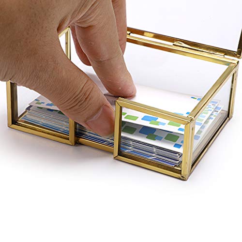 Hipiwe Glass Business Card Holder Box with Lid - Desktop Name Card Display Box Organizer Gold Metal Business Card Container Box for Office Countertop