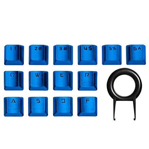 Hallsen Metal Keycaps (WASDQREF+1-6) Mechanical Gaming Keyboard Keycaps for FPS & MOBA, Stainless Steel Custom 60% Keycaps Kit with Key Puller for Mechanical Keyboard Cherry Mx Switches (Blue)