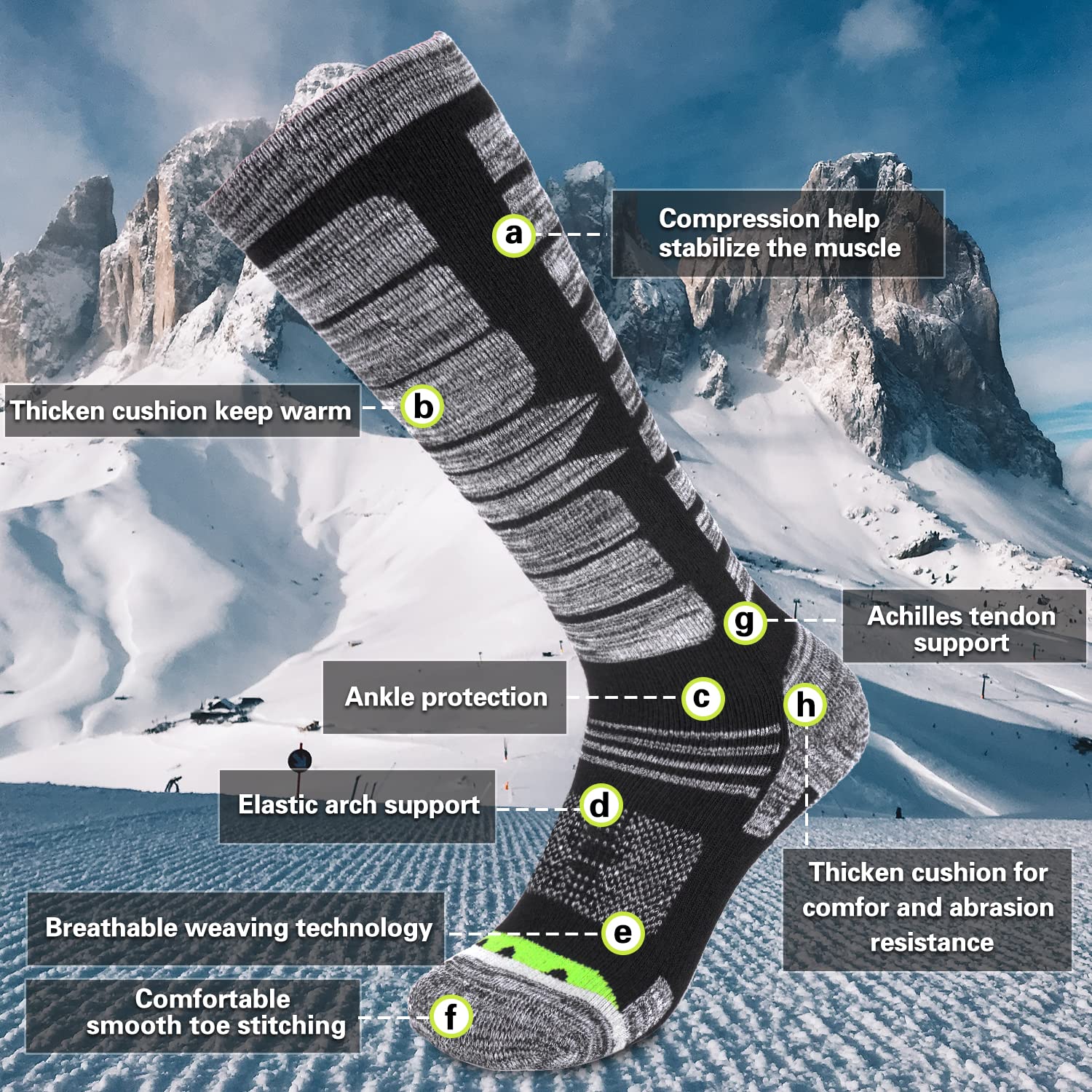 2 Pairs Ski Socks Womens Mens, Cold Weather Socks for Skiing, Snowboarding, Winter Warm Knee High Socks