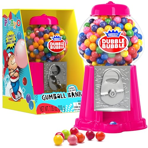 8.5" Coin-Operated Gumball Machine Bank with 85 Gumballs - Pink Candy Dispenser Toy for Kids