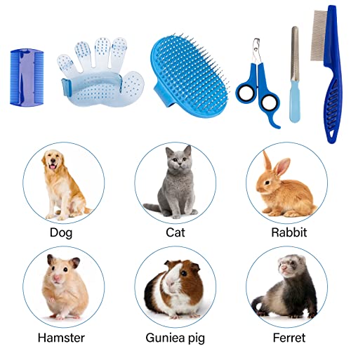 6 PCS Bunny Rabbit Grooming Kit Guinea Pig Grooming Kit Bunny Rabbit Brush for Shedding, Pet Hair Grooming Bath Brush with Adjustable Handle, Bunny Comb Rabbit Nail Clipper Trimmer for Hamster