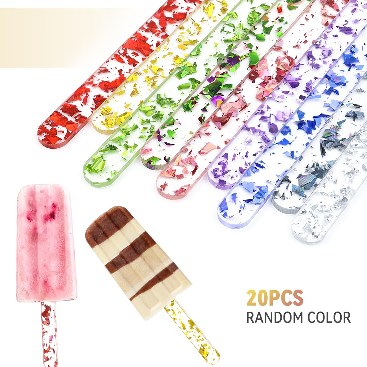 20 Pieces Reusable Acrylic Popsicle Sticks 4.5 Inch Popsicle Mold Sticks for DIY Ice Pop, Cake Pop,Candy Desert Making Crafts (Colorful)