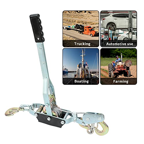 5 Ton Heavy Duty Steel Cable Dual Gear Power Ratchet with 3 Hooks Automotive Hoist Cable Puller Come Along Winch Hoist Come Along Cable Lever