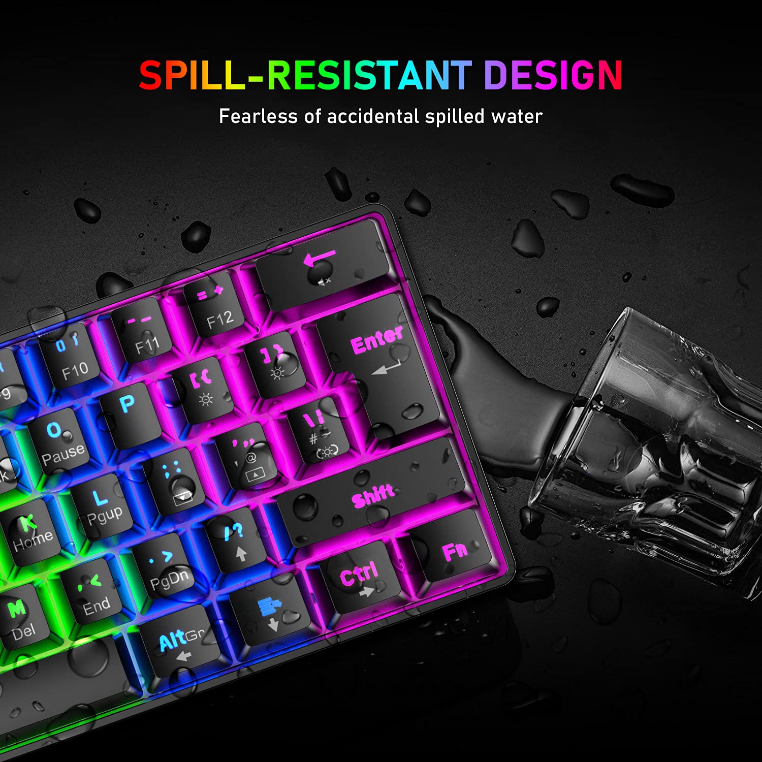 60% True Mechanical Gaming Keyboard Ultra-compact with 20 Rainbow Backlit Type C Wired Programmable 62 Keys Linear Red Switch Waterproof Non-Conflict and Gaming Mouse Pad for PC/Laptop/PS5(Black)