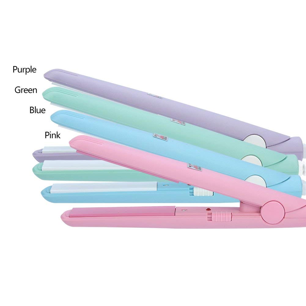 2 in 1 Mini Bangs Hair Straightener Beauty Flat Iron Heating Curler Ceramic Tourmaline Plate Wave Straightener (Green)