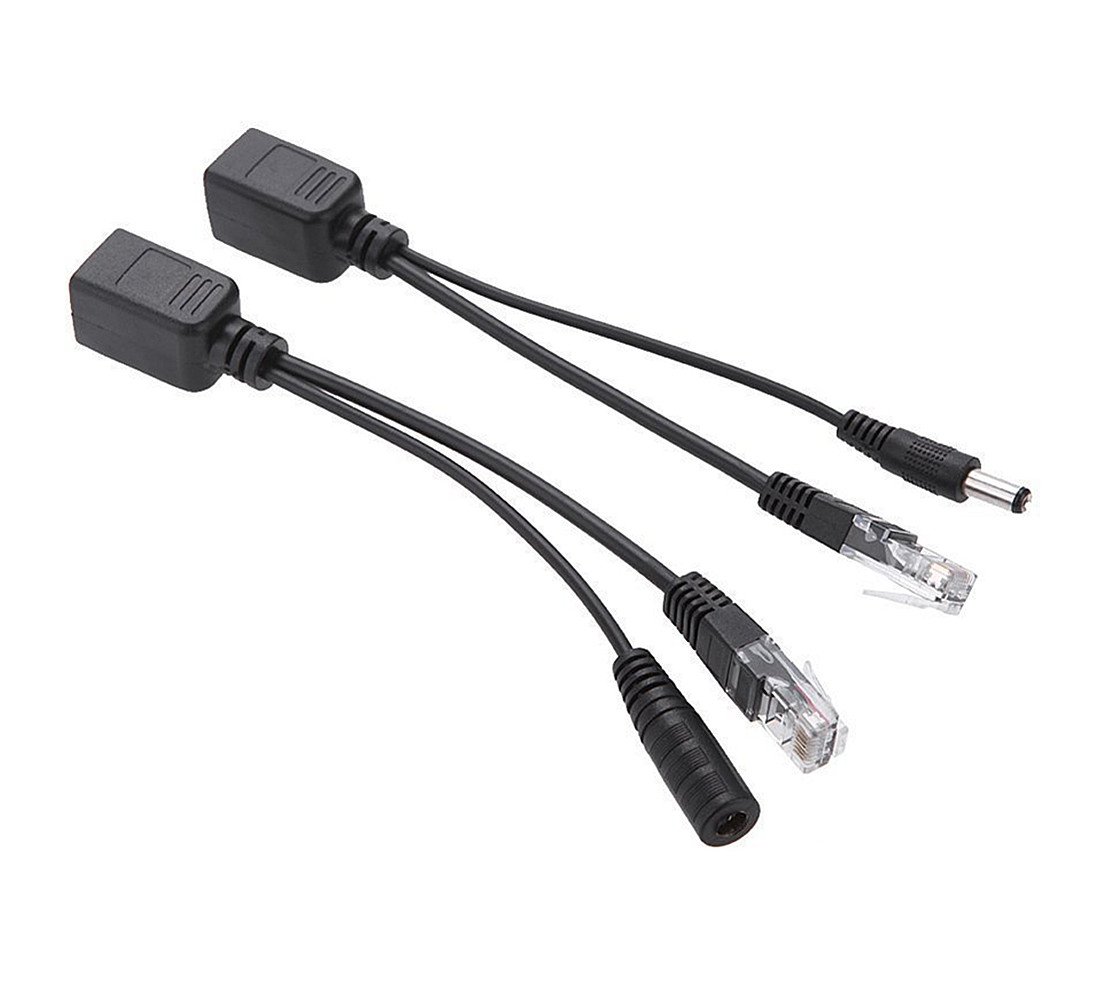 BeElion 2Kits 4PCS Passive PoE Injector and Splitter Kit with 5.5x2.1 mm DC Power Adaptor Connector,Black