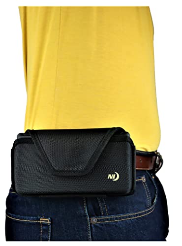 Nite Ize Hardshell Nylon Phone Pouch for Samsung Galaxy S23 S22 Ultra S21 S20 Plus 5G , Rugged , Heavy Duty Holster, Fixed Belt Clip Holder, Fits (Defender Commuter) Cases On Cell Phone (Horizontal)