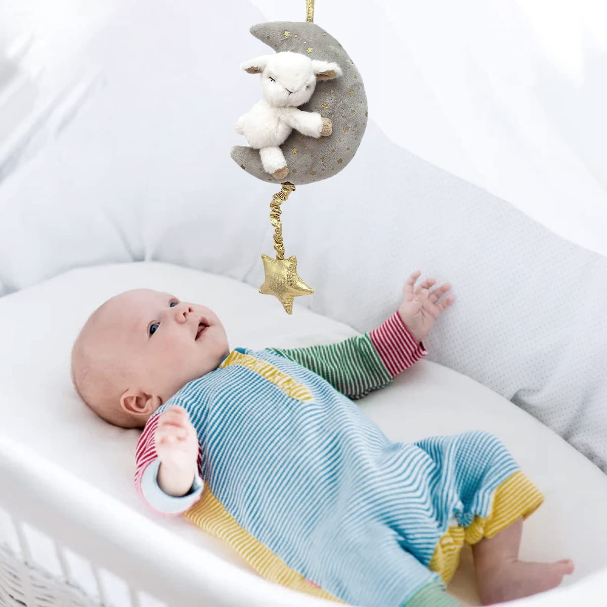 MON AMI Lamb and Moon Soft Plush Musical Toy β 12β, Nursery Mobile, Infant Toys, Soft Hanging Plush Stroller Toy, Musical Mobile for Cribs