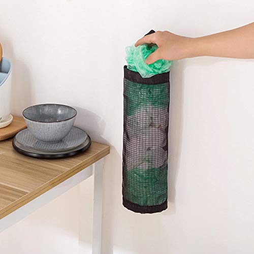 Plastic Bag Holder, Hanging Folding Mesh Garbage Bag for Home and Kitchen Plastic Bag Storage (Black 2 Pack)