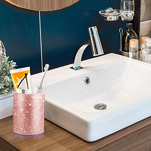 Pencil Cup, Pen Cup PU Glitter Pen Holder Shiny Pen Pencil Stand Pencil Holders Makeup Brush Holder Pen Pencil Organizer Case for Desk Organizer and Storage Box Office Classroom Home (Pink)