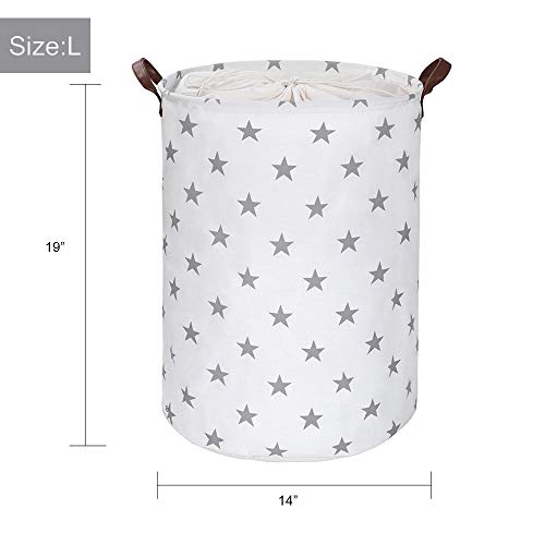 FRIENDIY Large Laundry Hampers (9 Colors), Removable Laundry Basket, foldable fabric laundry basket, drawstring waterproof round cotton linen storage basket. (Grey Star, Thickened 19"/Large)
