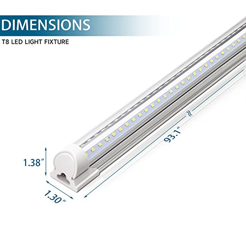 Barrina 8FT LED Shop Light, 72W 9000LM 6500K, Clear Cover Linkable LED Tube Lights, Integrated T8 Light Fixture, V Shape LED Ceiling Lights for Garage, Warehouse, Workshop, 6 Pack