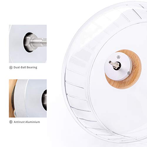 Niteangel Super-Silent Hamster Exercise Wheels - Quiet Spinner Hamster Running Wheels with Adjustable Stand for Hamsters Gerbils Mice Or Other Small Animals (M, Transparent)