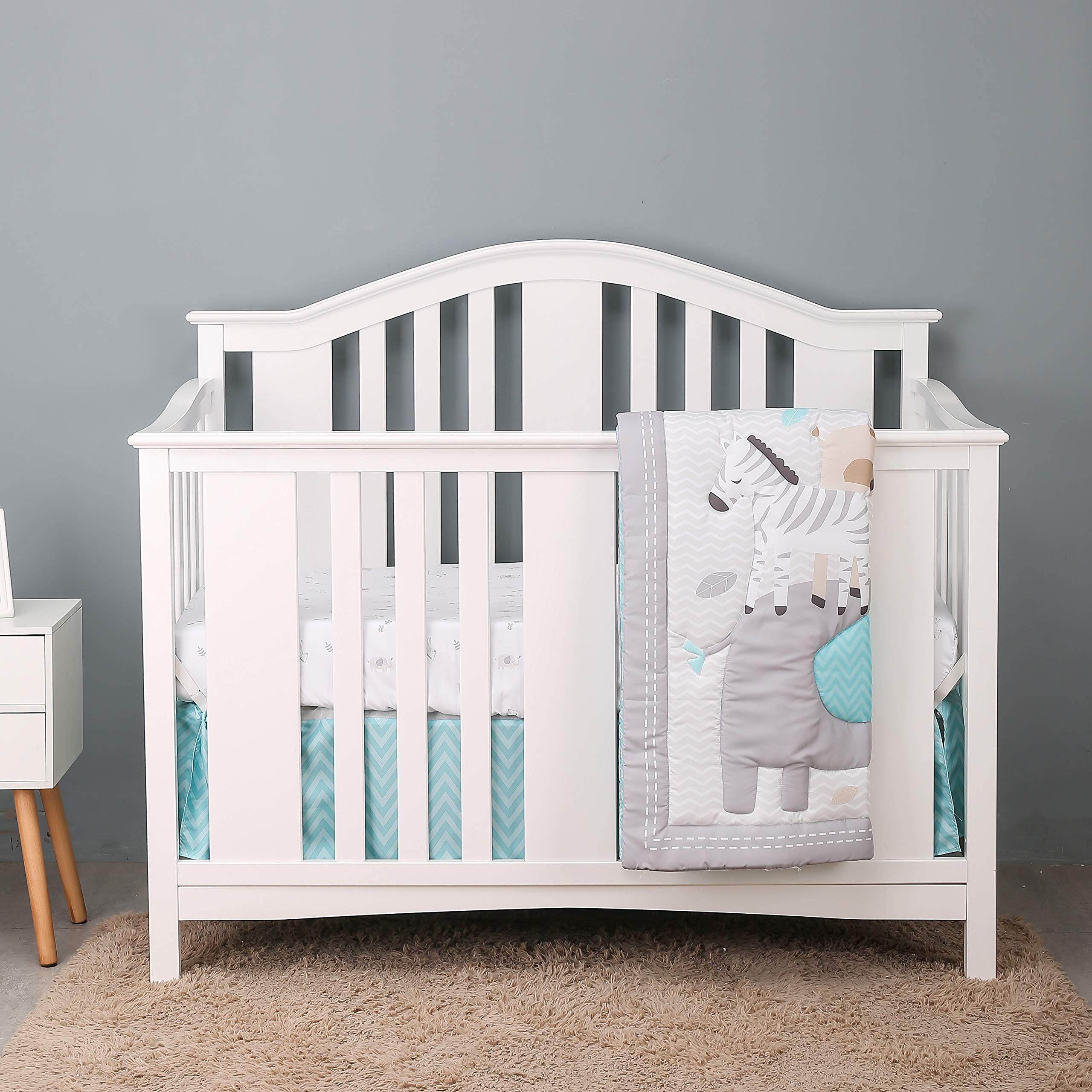 Brandream Safari Bedding Sets for Boys | 3 Piece Nursery Set | Crib Comforter, Fitted Crib Sheet, Crib Skirt Included Elephant Zebra Giraffe, Gray