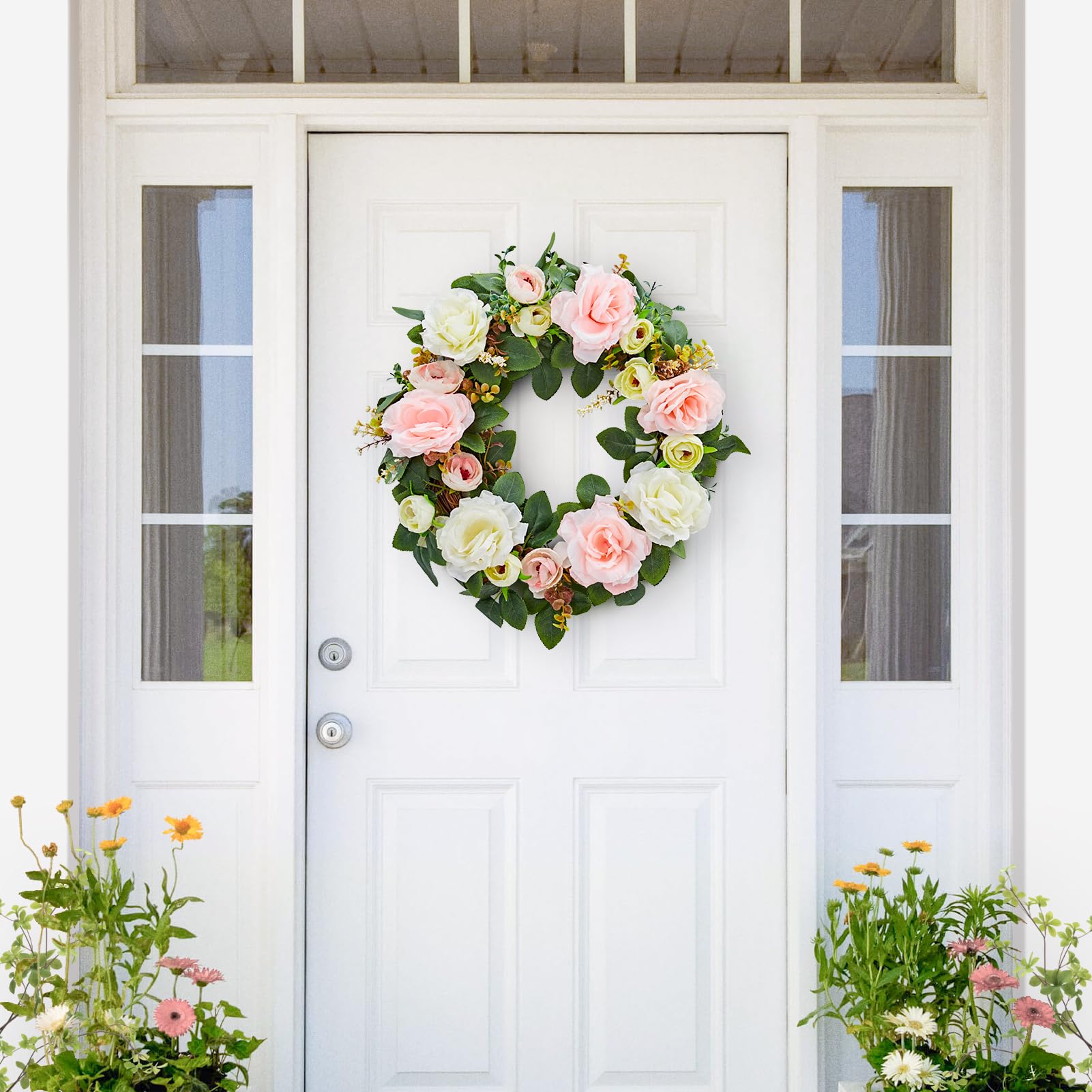 Adeeing Artificial Flower Swag 22-Inch Rose Peony Swag Arch Wreath Centerpiece for Wedding Home Room Garden Lintel Decoration,Pink Peonies