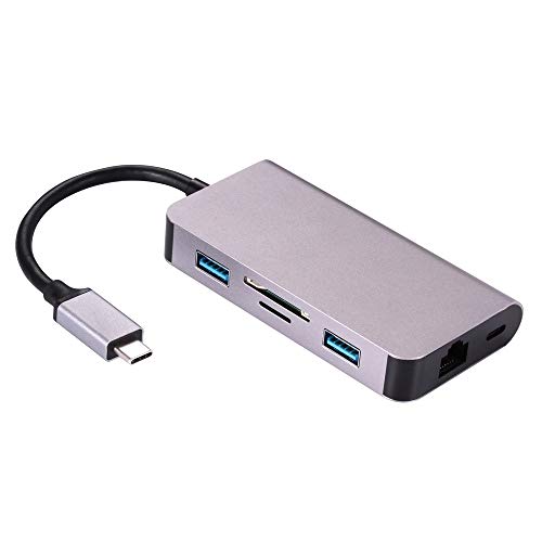 Leya-US Spare Part 6 in 1 Type C USB 3.0 Hubs Type-C to 2xUSB3.0 RJ45 SD TF Card PD Charging Port Adapter Cable Converter Compatible for Laptop MacBook (Color : Gray)