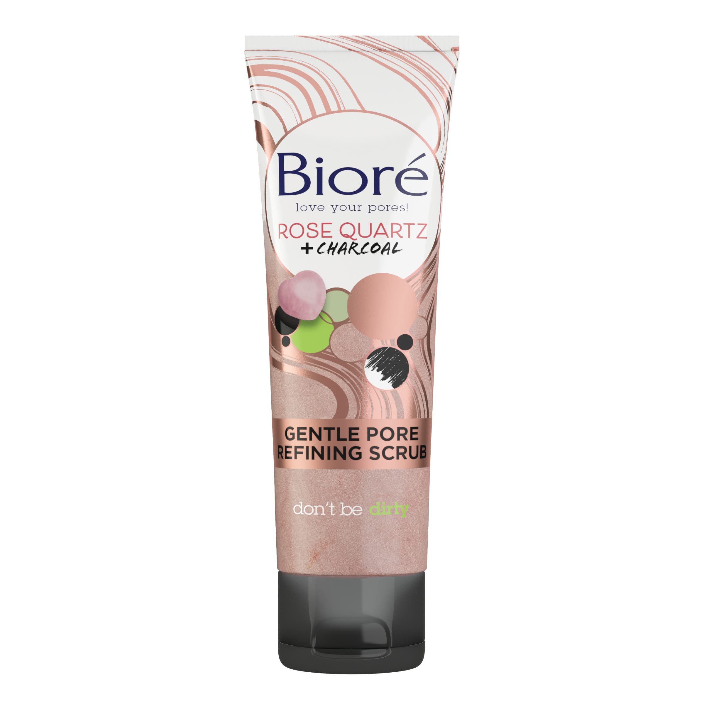 Bioré Rose Quartz + Charcoal Gentle Pore Refining Scrub, Pore Minimizing Facial Scrub, 4 Ounce, Oil Free, Dermatologist Tested, Non-Comedogenic, Cruelty Free, Vegan Friendly